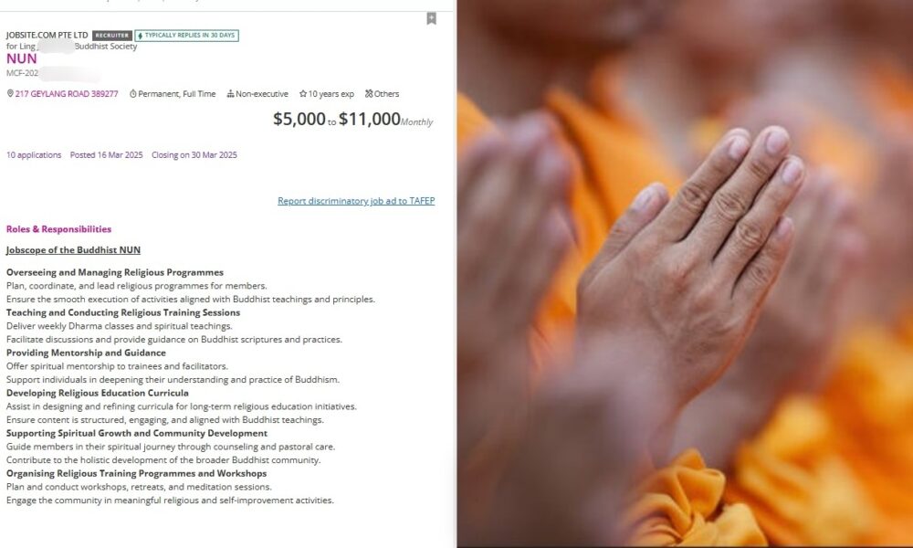 Singapore job ad offering up to S$11,000 salary for Buddhist nuns ...